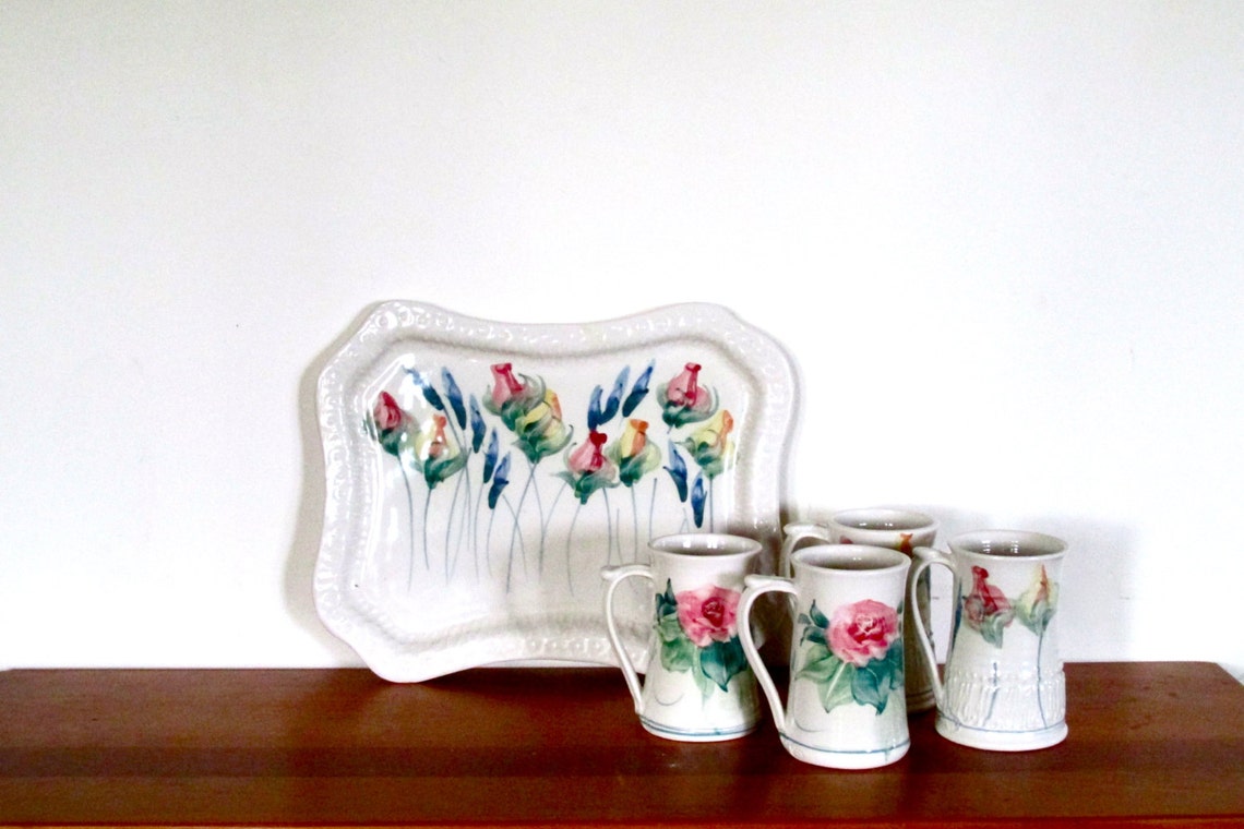 Cooper Pottery UK Floral Mug and Serving Platter Party Set - Etsy