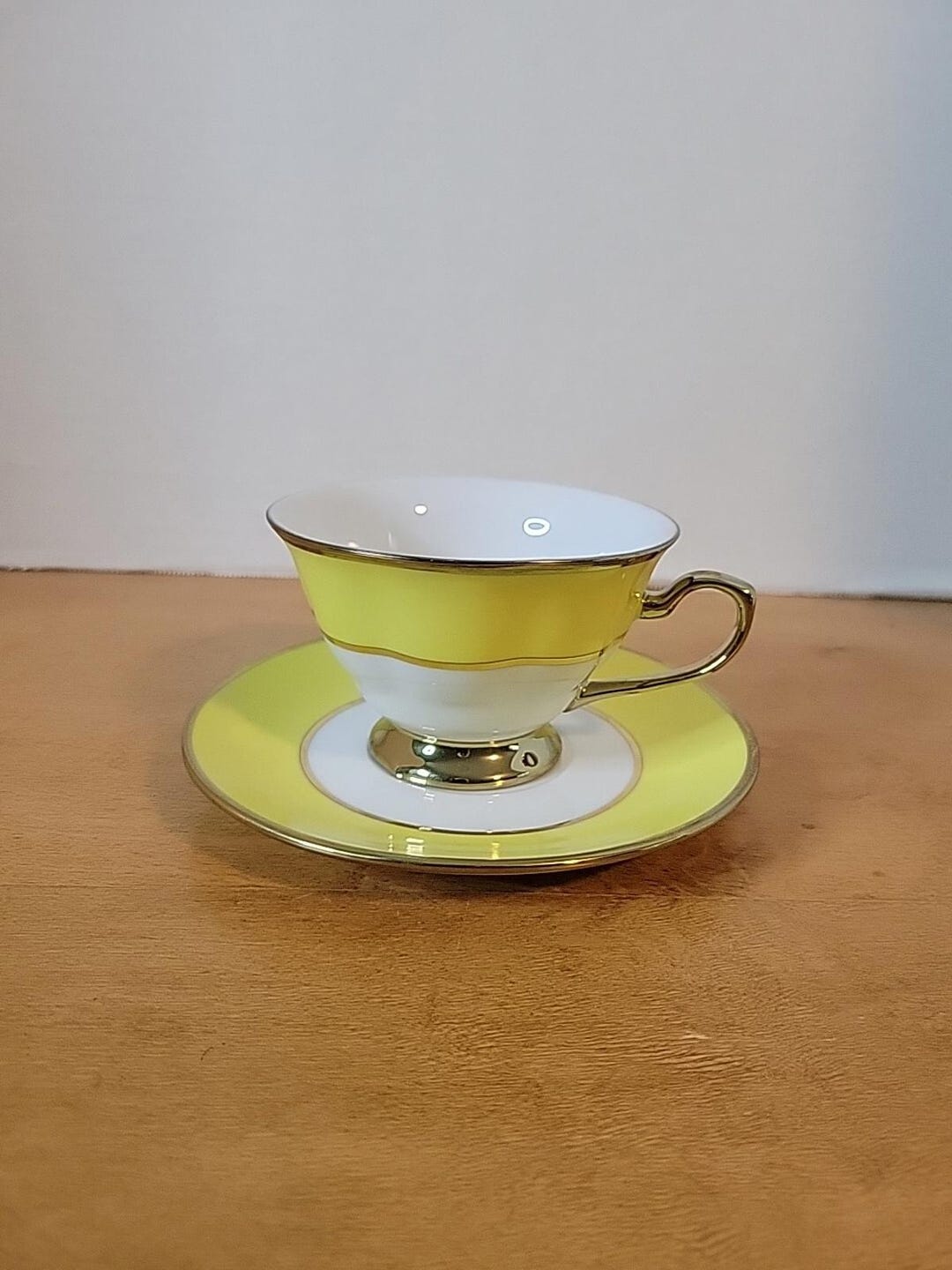 Ciroa Luxe Yellow and White With Gold Trim Cup and Saucer Set - Etsy