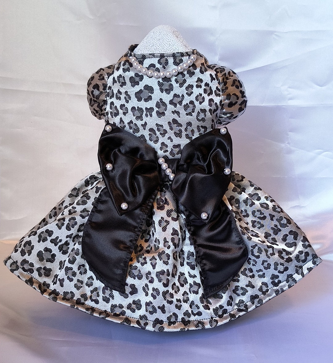 Animal Print Satin Dog Dress: Black Bow & Pearl Necklace - Etsy