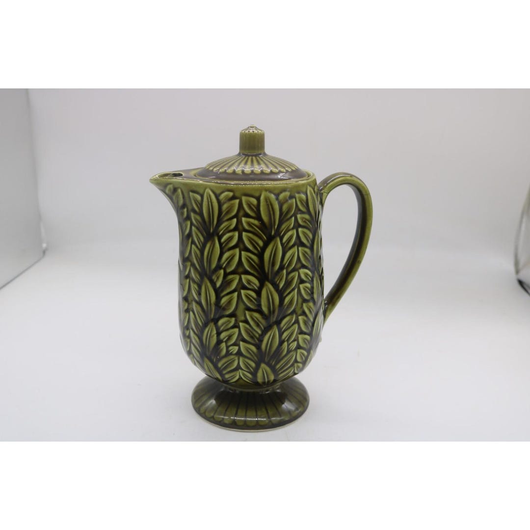 Vintage Napcoware Coffee/teapot-japan-olive Moss Green Leaves - Etsy