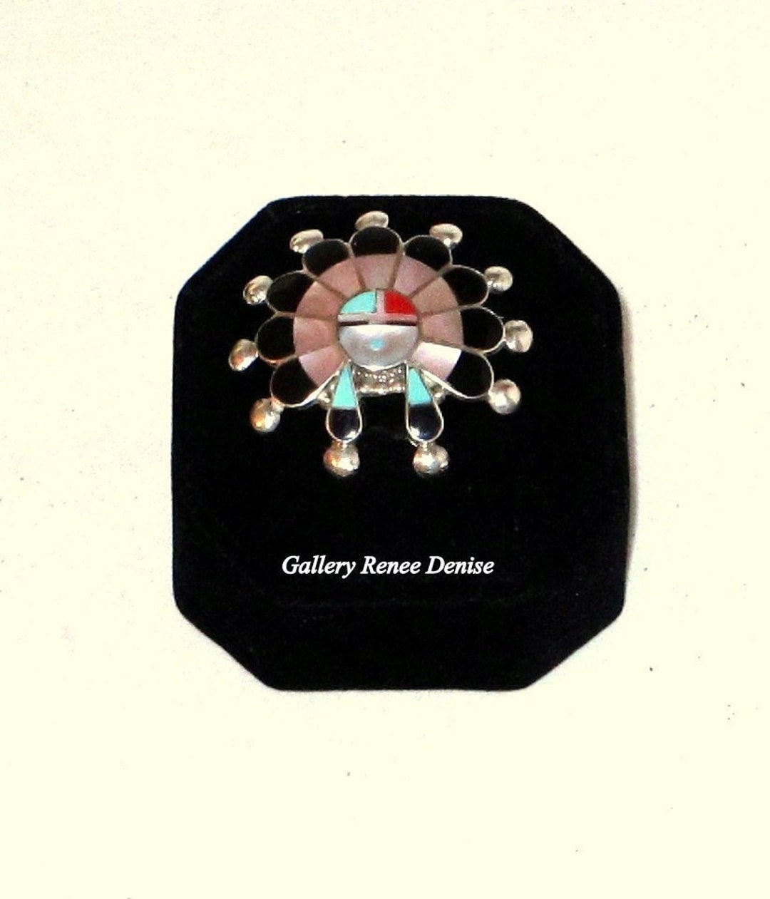 Zuni Brooch Inlay Sun Face Native American Turquoise Pendant Signed P ...