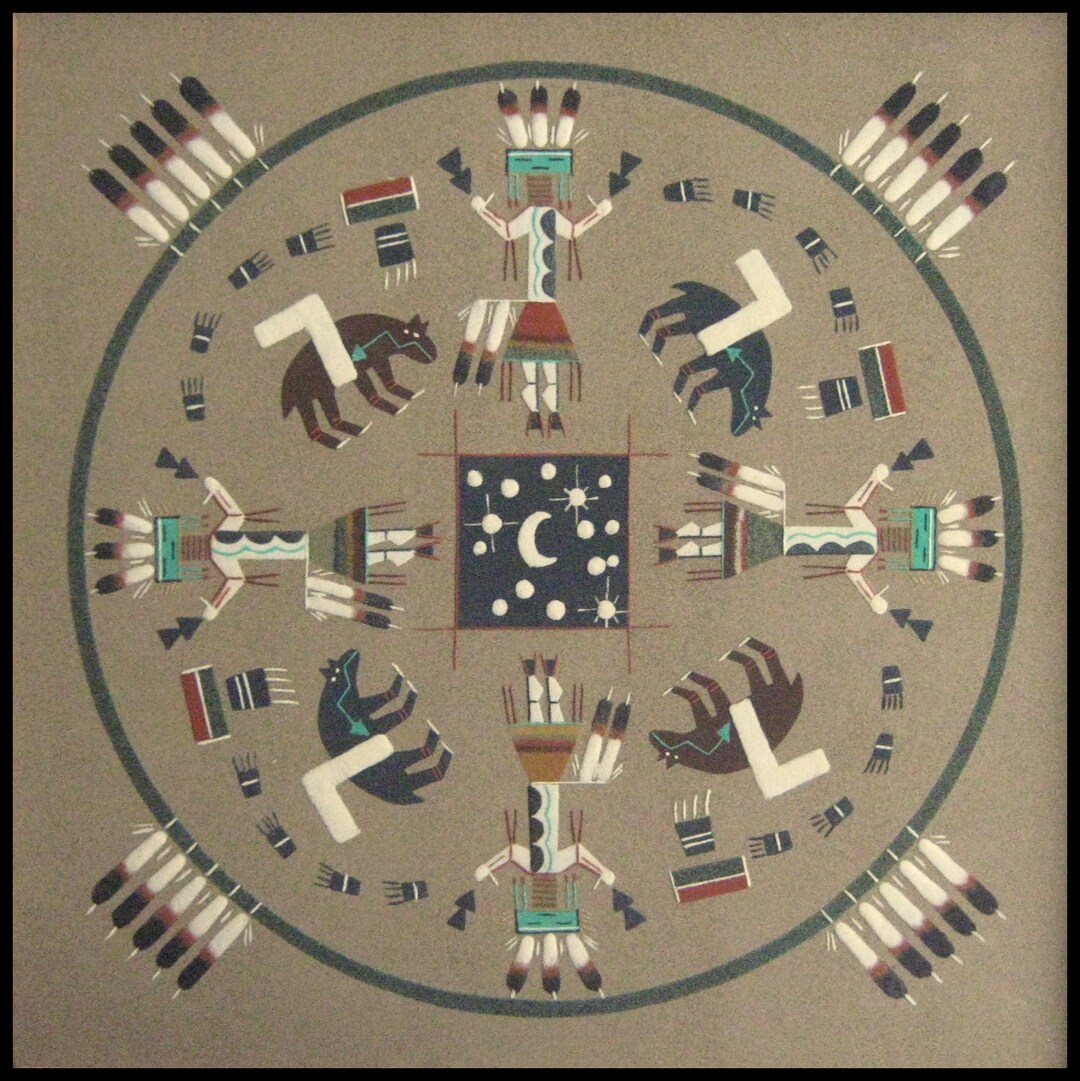 Sand Painting Navajo Style Signed Begay House of Bear Vintage - Etsy