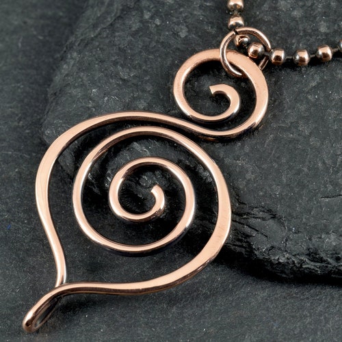 Copper Wire Wrap Spiral Necklace Teardrop Pendant Hammered - Etsy