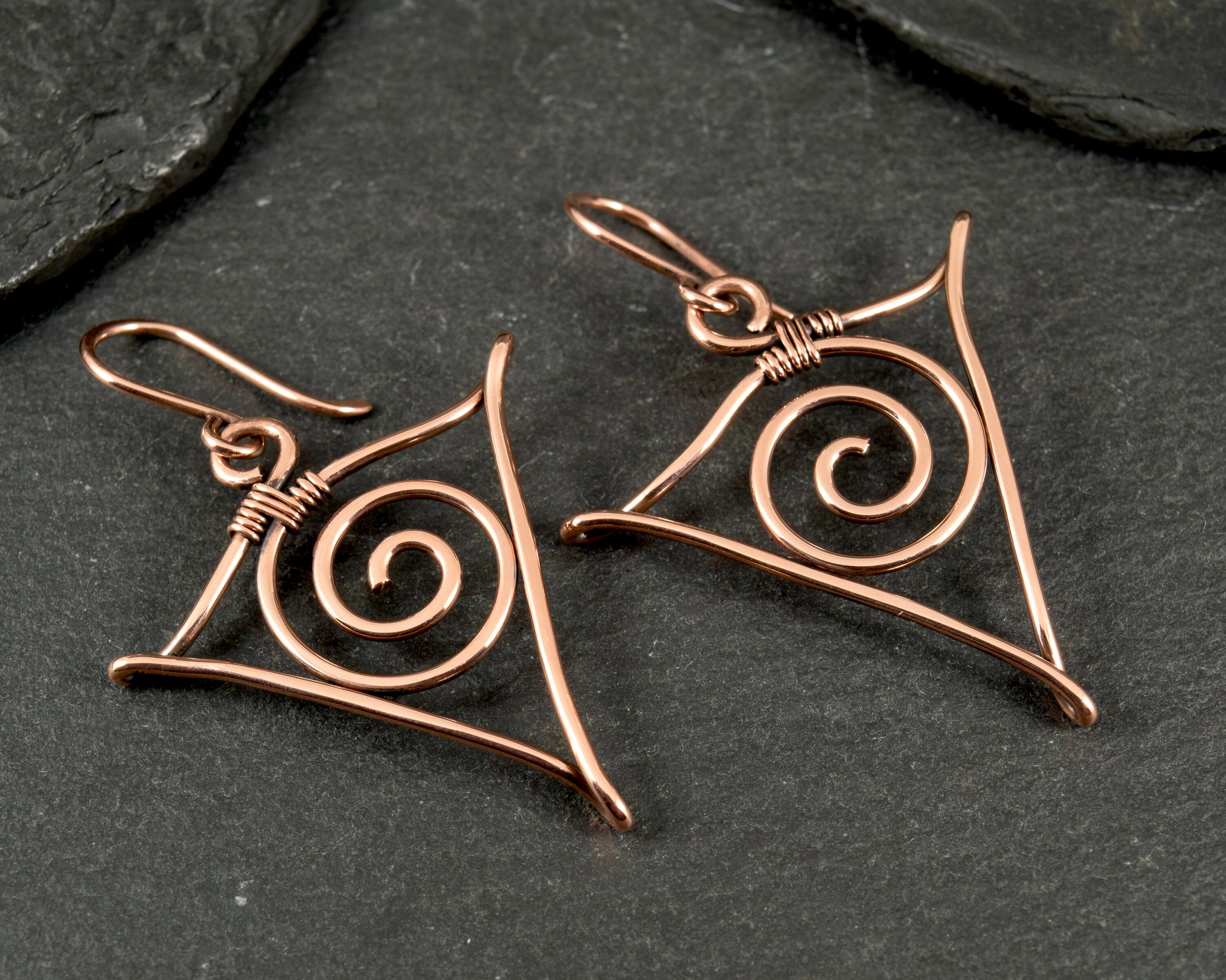 Triangle Copper Wire Earrings Wire Wrapped Earrings Large - Etsy UK