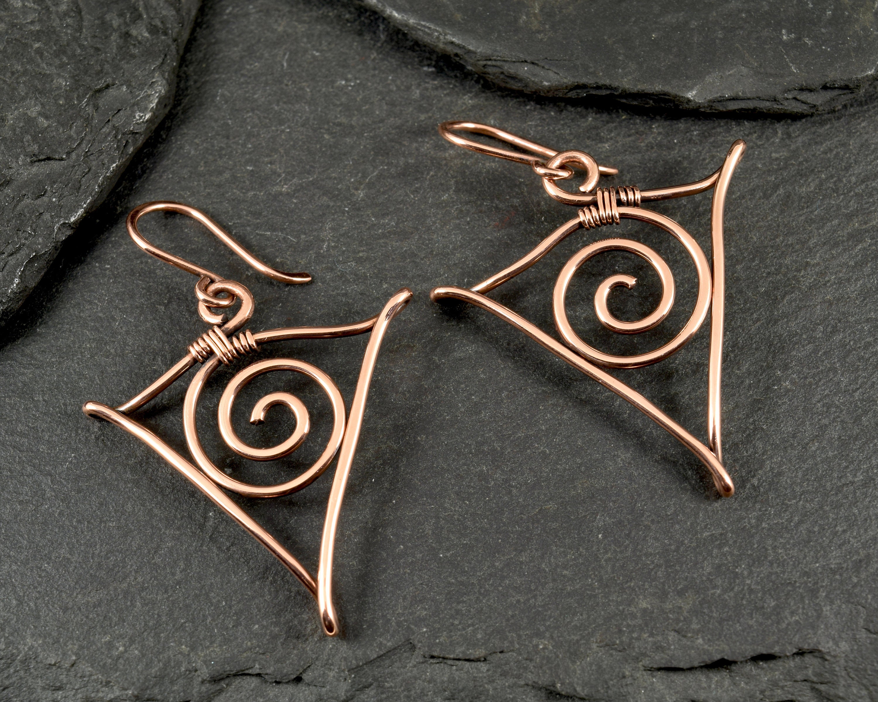 Triangle Copper Wire Earrings Wire Wrapped Earrings Large - Etsy