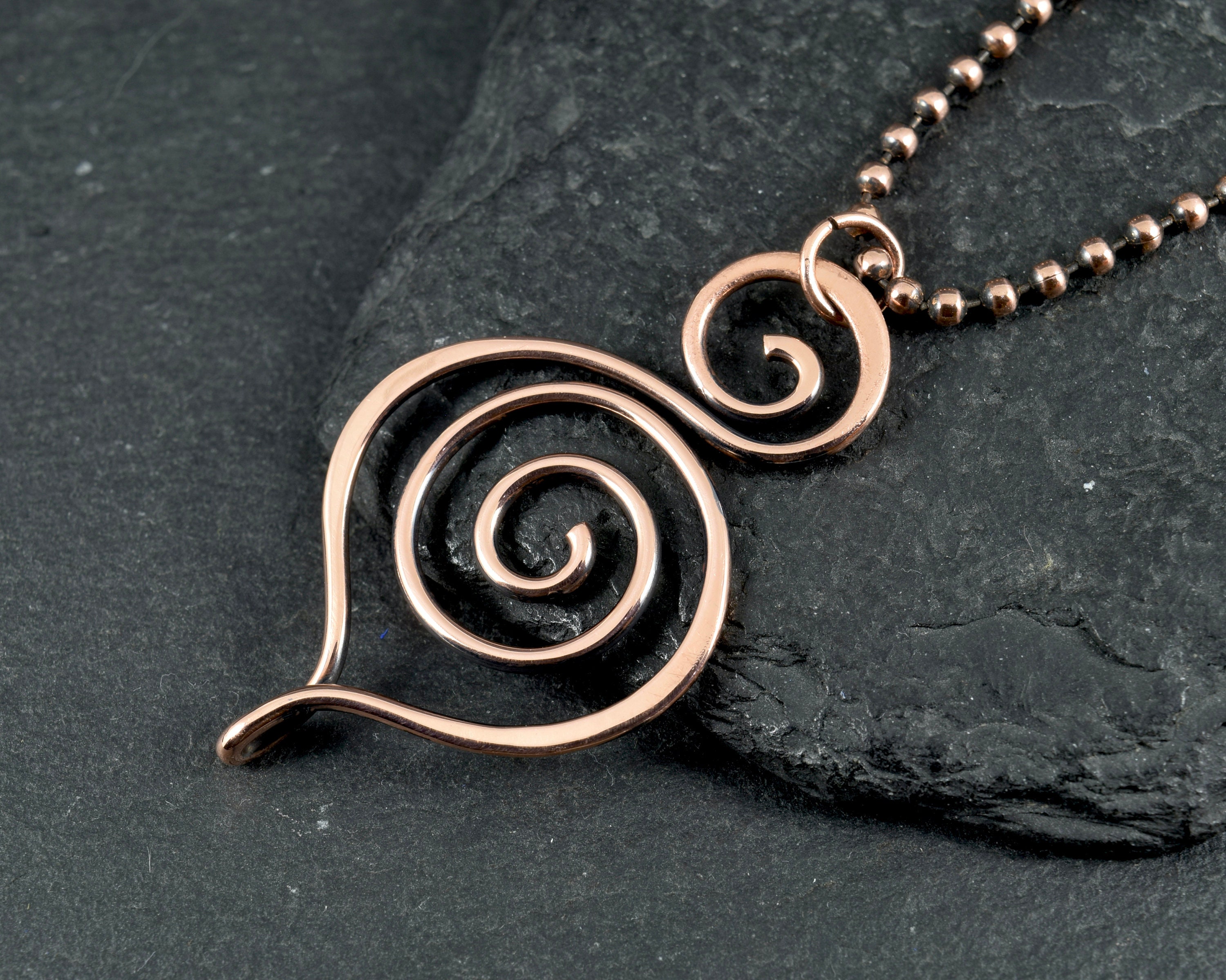 Copper Wire Wrap Spiral Necklace Teardrop Pendant Hammered | Etsy