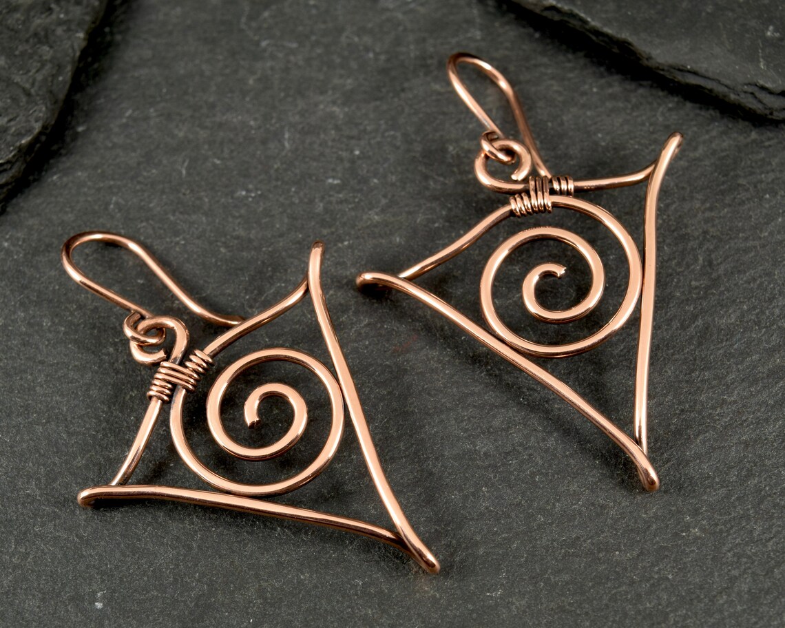 Triangle Copper Wire Earrings Wire Wrapped Earrings Large - Etsy