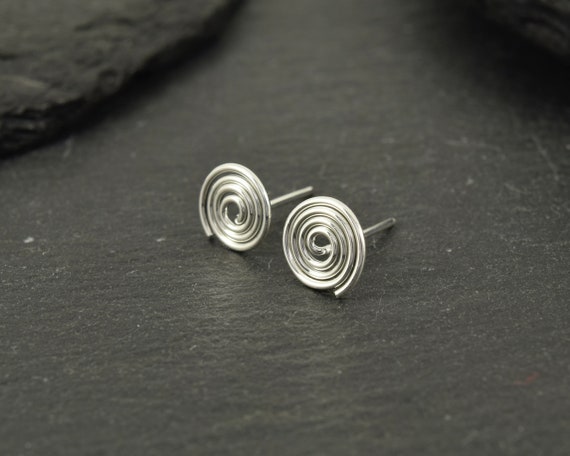 Spiral Sterling Silver Wire Stud Earrings Simple Earrings Minimalist Jewellery Everyday Earrings Etsy