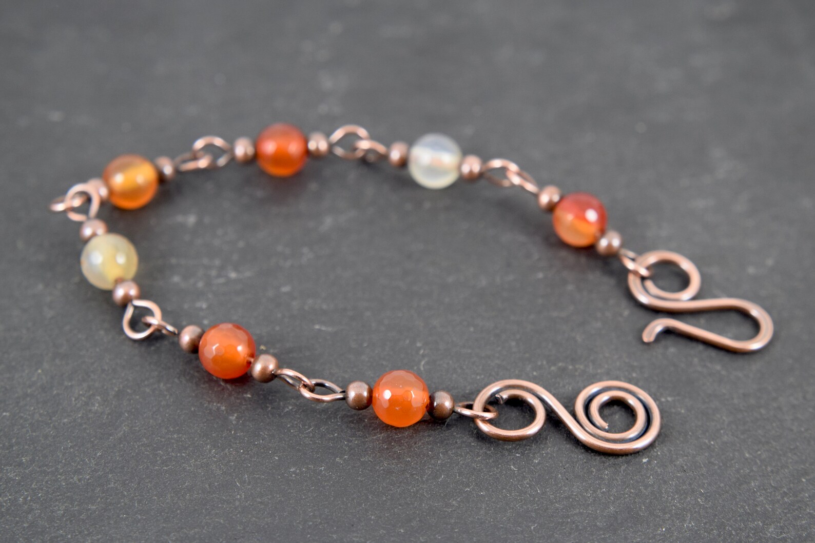 Faceted Carnelian Bead Copper Wire Bracelet spiral Design - Etsy