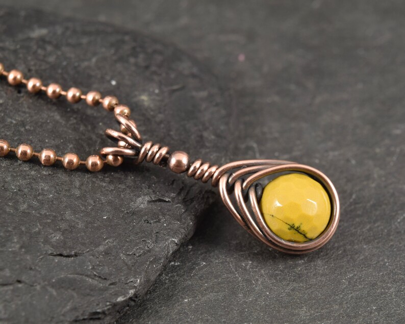 Mustard Yellow Mookaite Jasper Bead Wire Wrapped Beaded Copper Drop ...