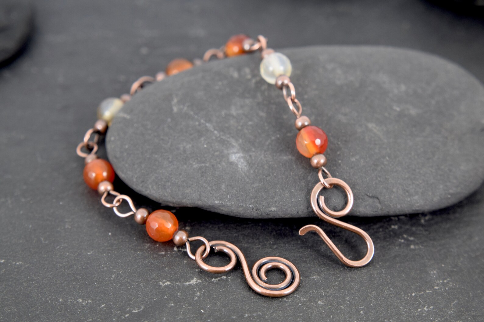 Faceted Carnelian Bead Copper Wire Bracelet spiral Design - Etsy
