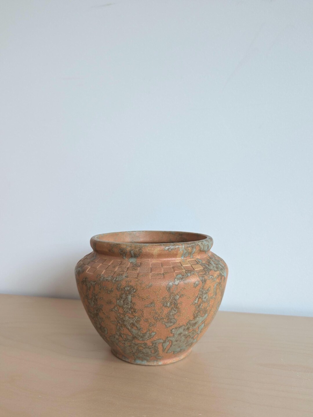 Burley Winter Pottery Arts & Craft Mottled Orange Green Jardiniere ...
