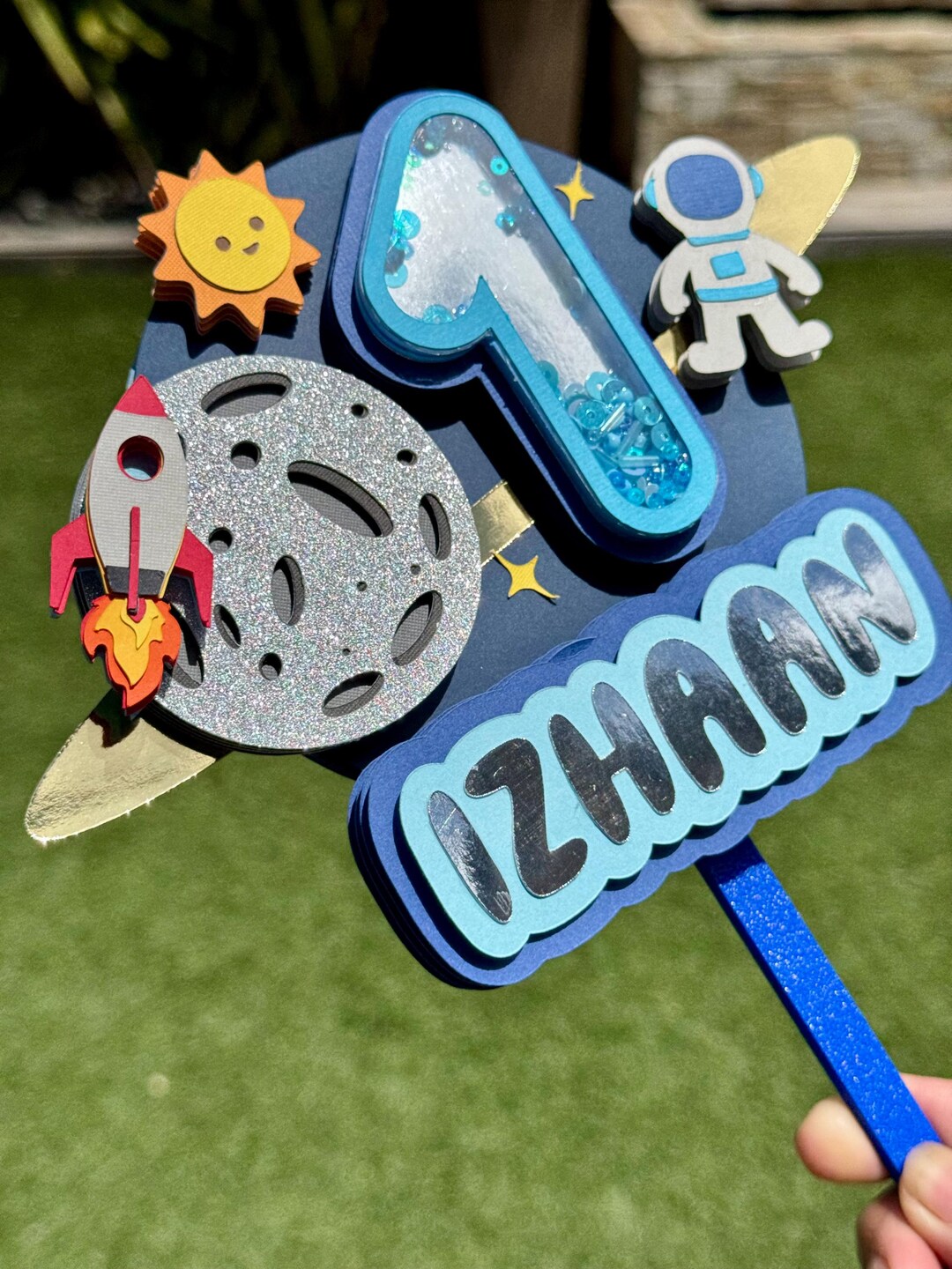 Custom Space Theme Cake Topper Astronaut Birthday Shaker Topper ...