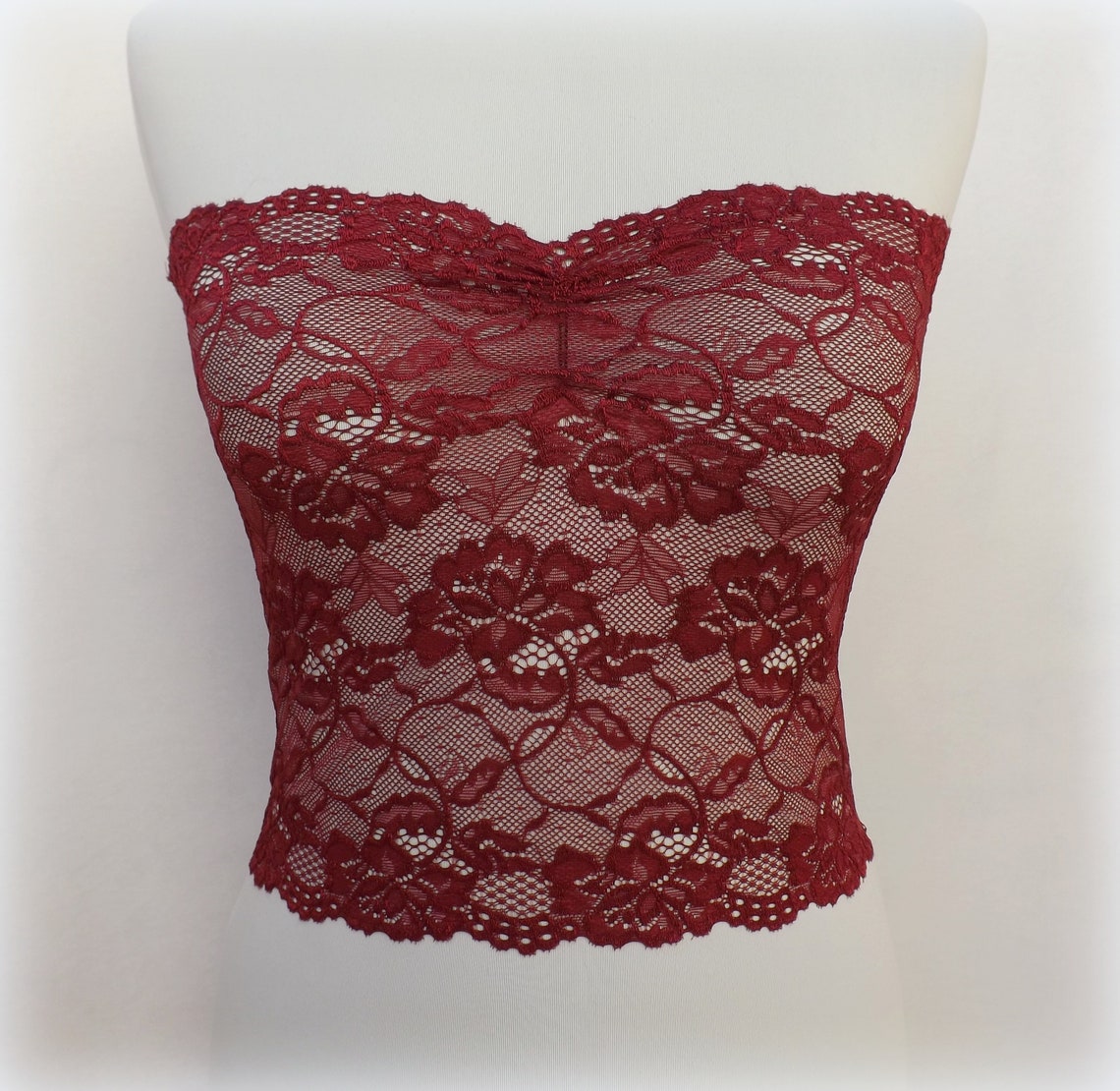 Burgundy Sheer Elastic Lace Tube Top Strapless - Etsy