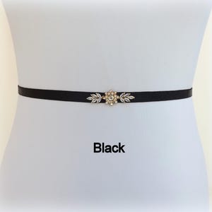 Women's Gold Thin Elastic Waist Belt, Sparkly Flower and Leaves Skinny ...