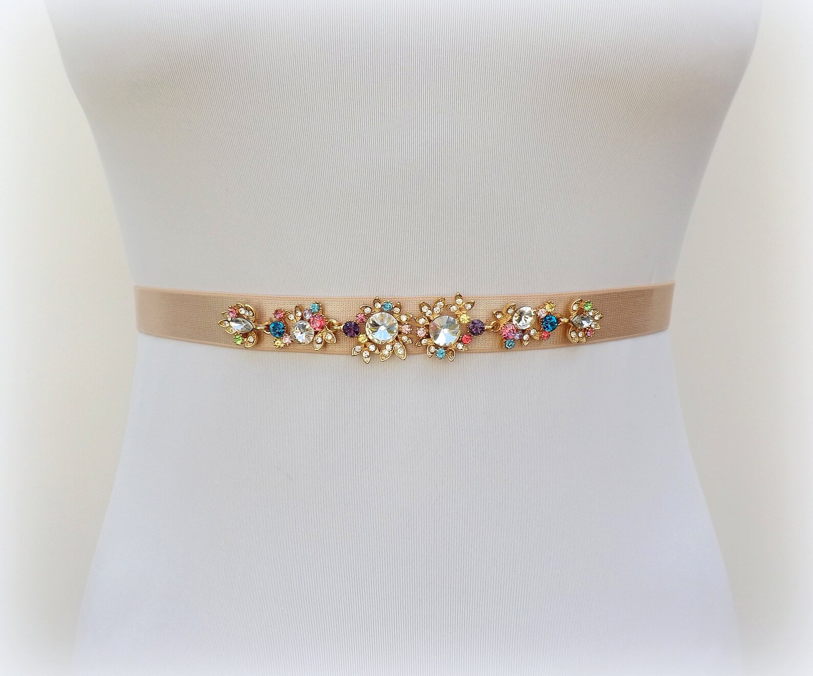 Champagne Jeweled Elastic Waist Belt Sparkly Multicolored - Etsy