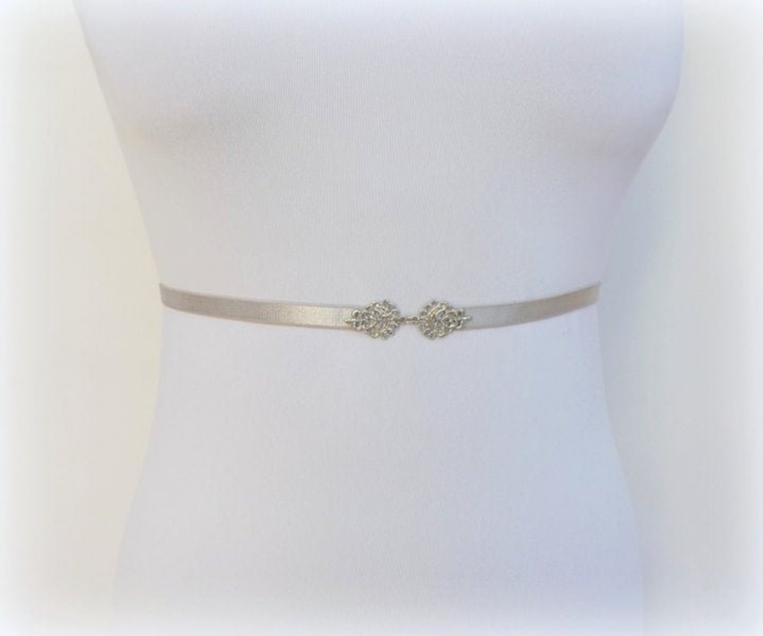 Women's Thin Silver Elastic Vintage Jeweled Waist Belt - Etsy