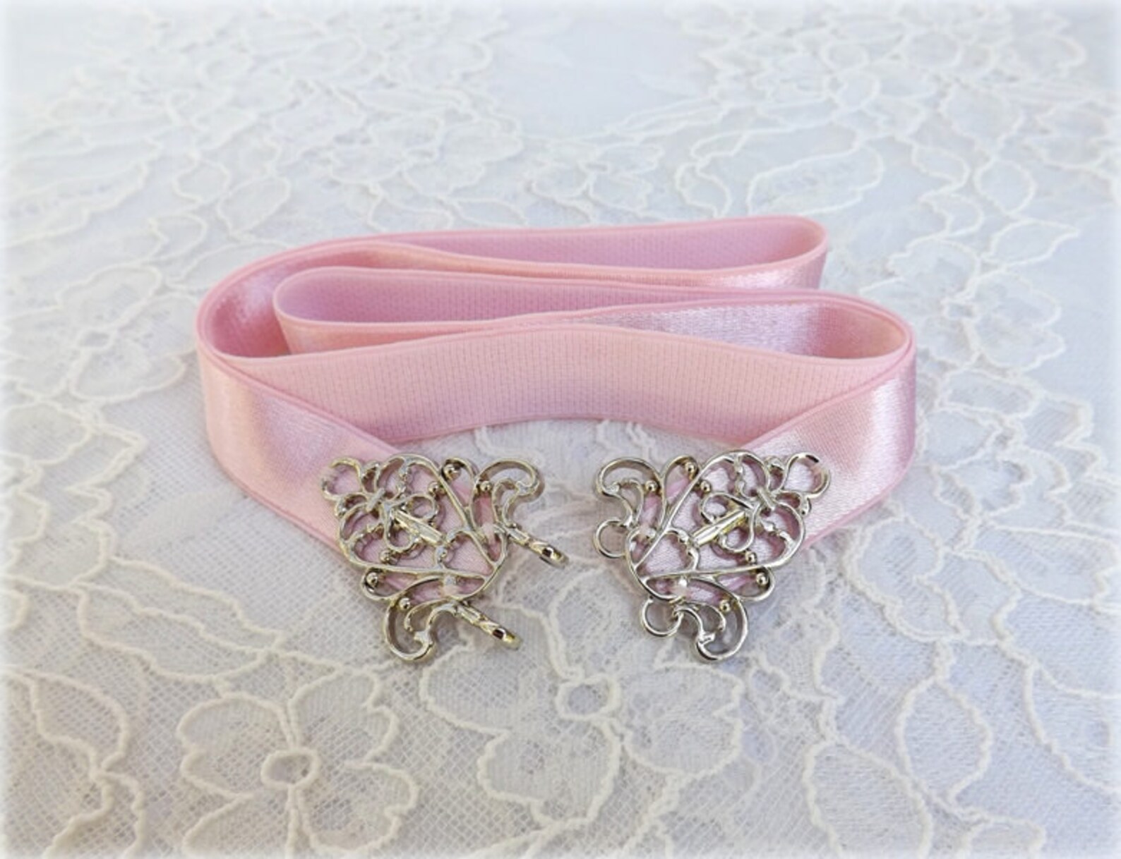 Light Pink Elastic Waist Belt With Silver Filigree Clasp - Etsy