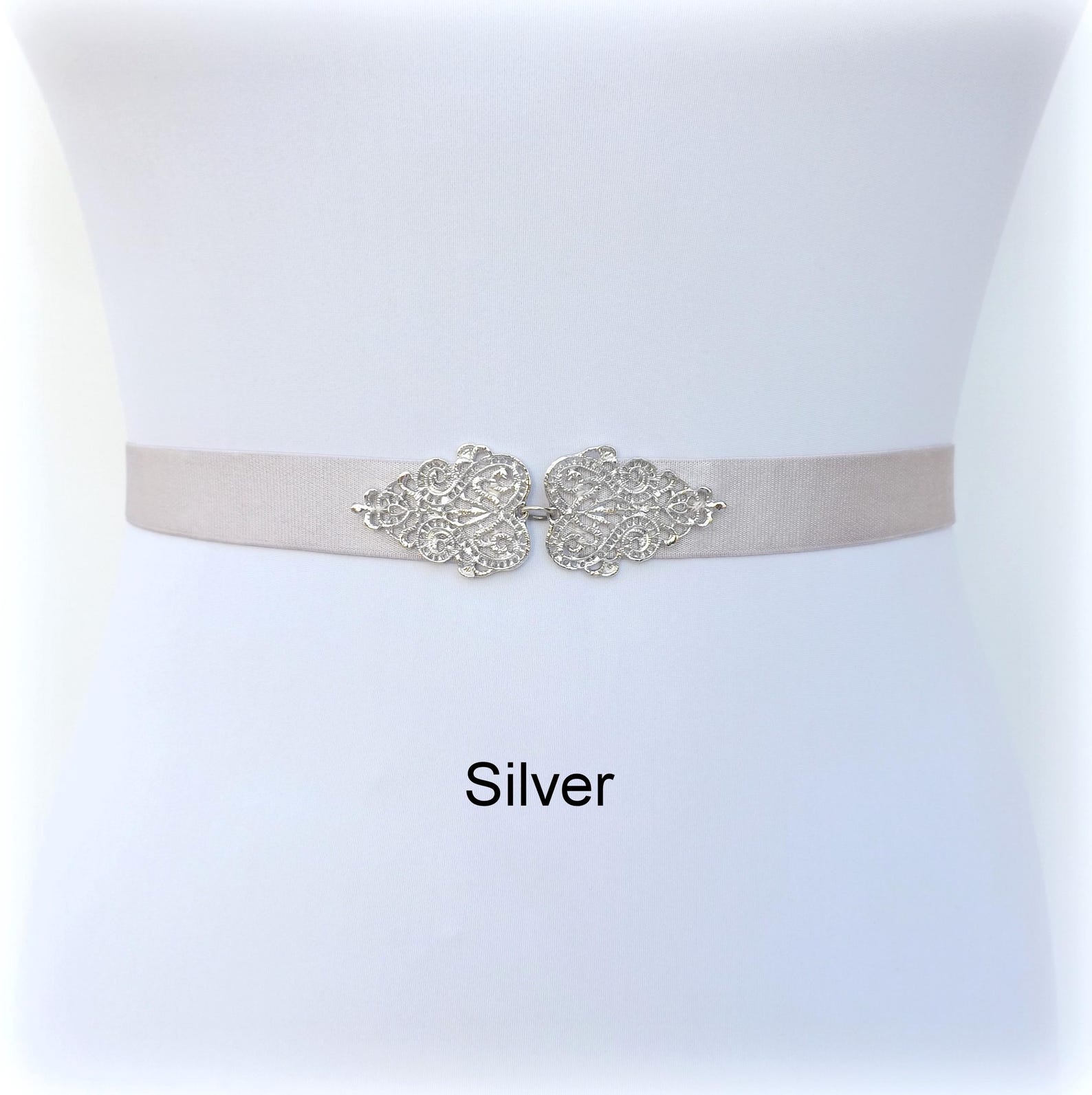 Light Blue Bridal Elastic Waist Belt, Silver Jeweled Wedding Dress Belt ...