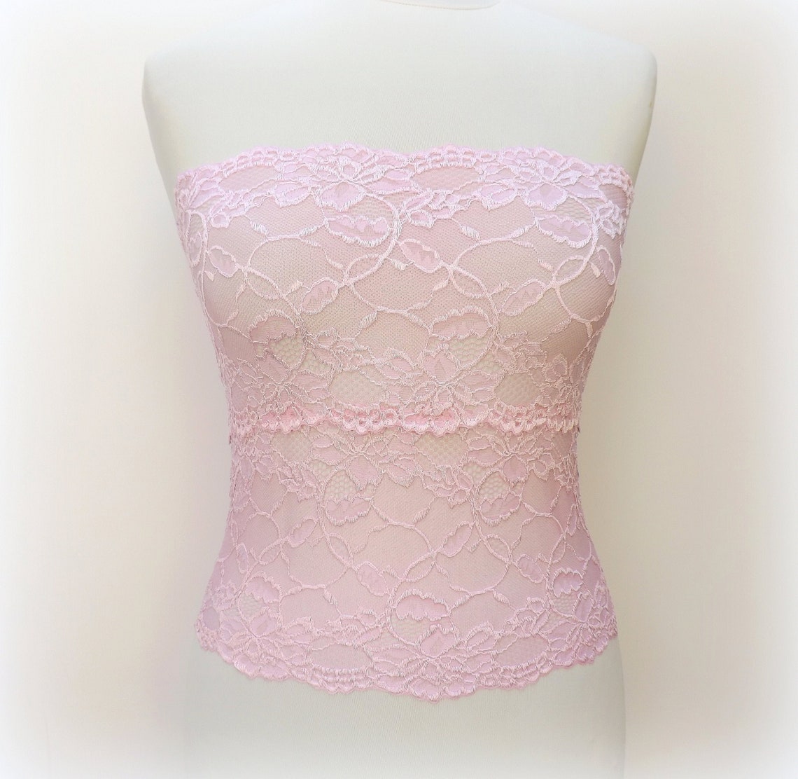 Light pink see through elastic lace tube top strapless | Etsy