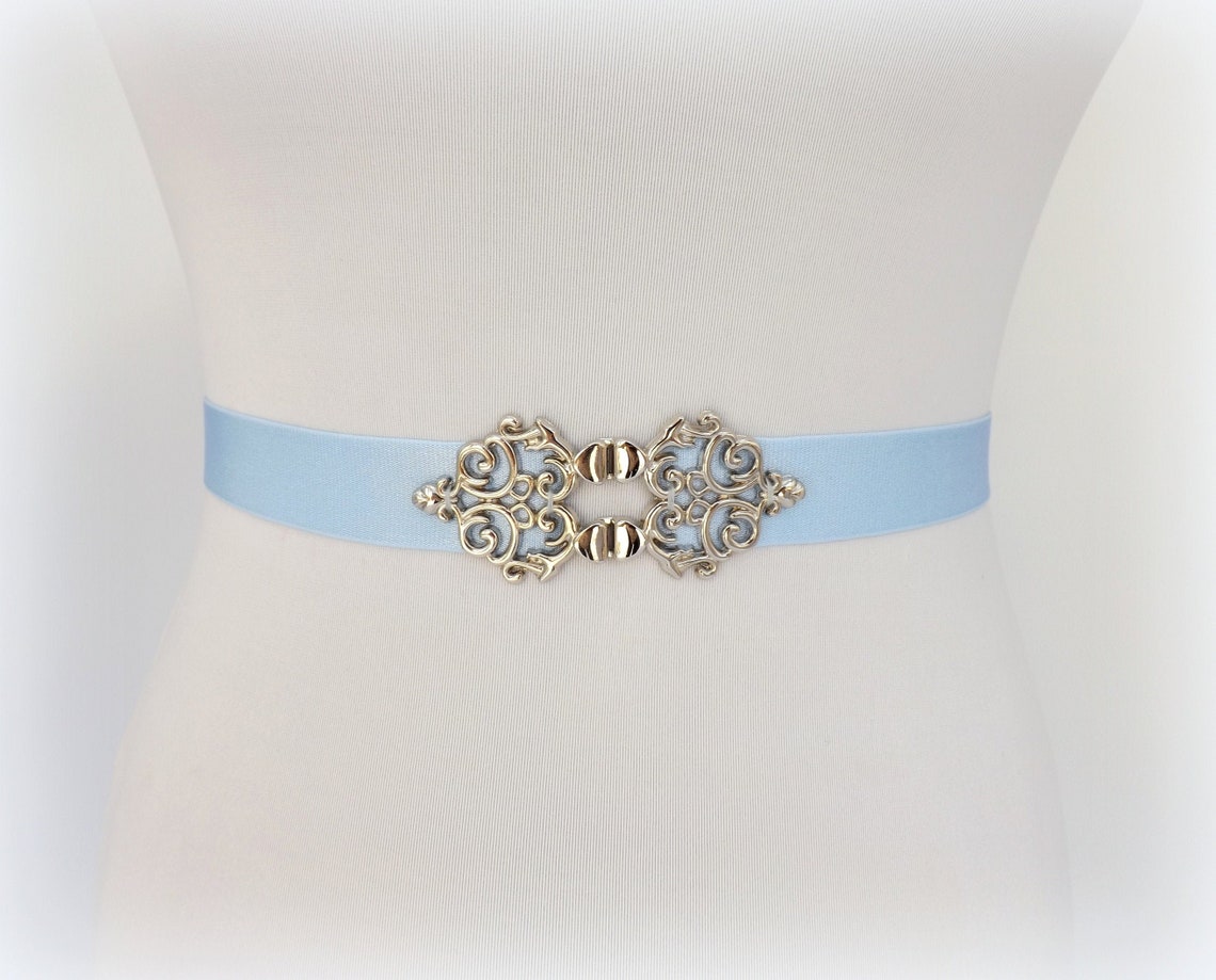 Light blue elastic waist belt with silver filigree clasp | Etsy
