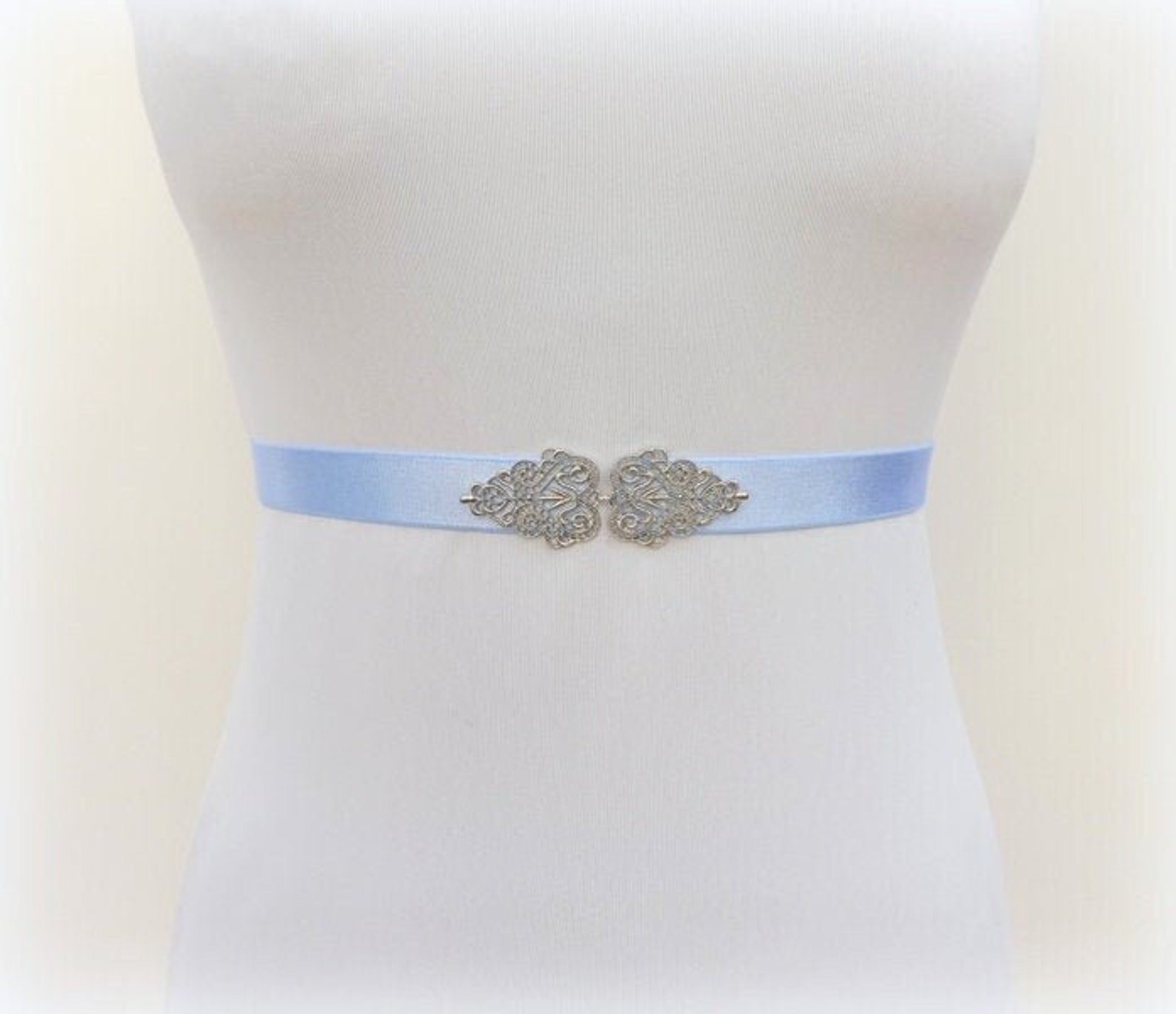 Light Blue Bridal Elastic Waist Belt Silver Jeweled Wedding | Etsy