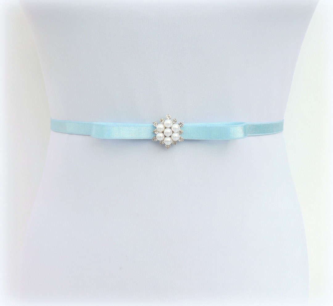 Light Blue Thin Elastic Bow Waist Belt With Flower Pearls - Etsy
