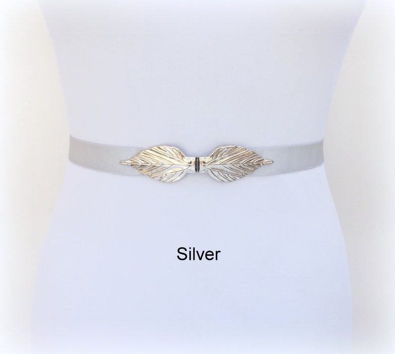 Women's Silver Elastic Waist Belt With Leaf Clasp - Etsy