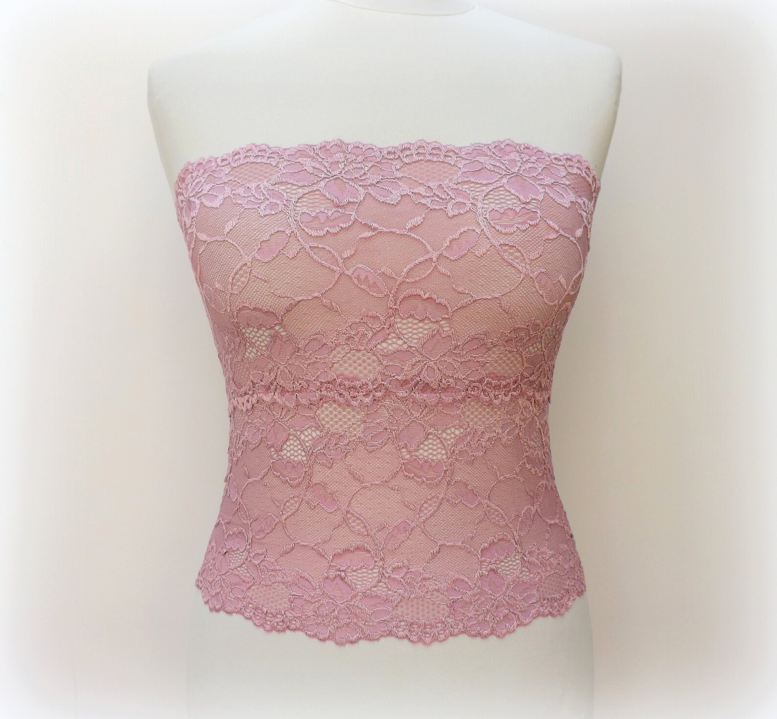 Antique pink sheer elastic lace tube top strapless | Etsy