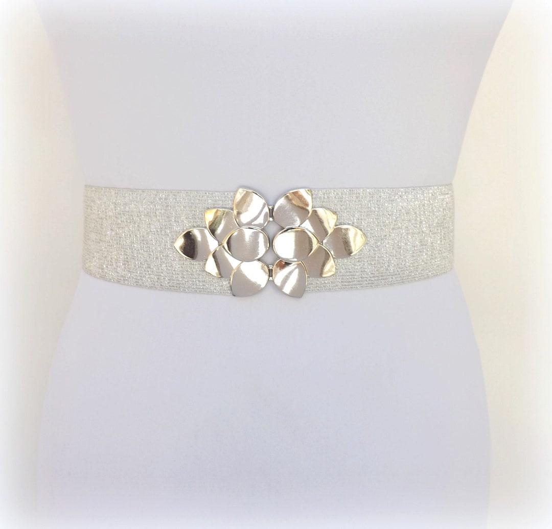 Silver Glitter Wide Elastic Waist Belt, Silver Leaf Wedding Dress Belt ...
