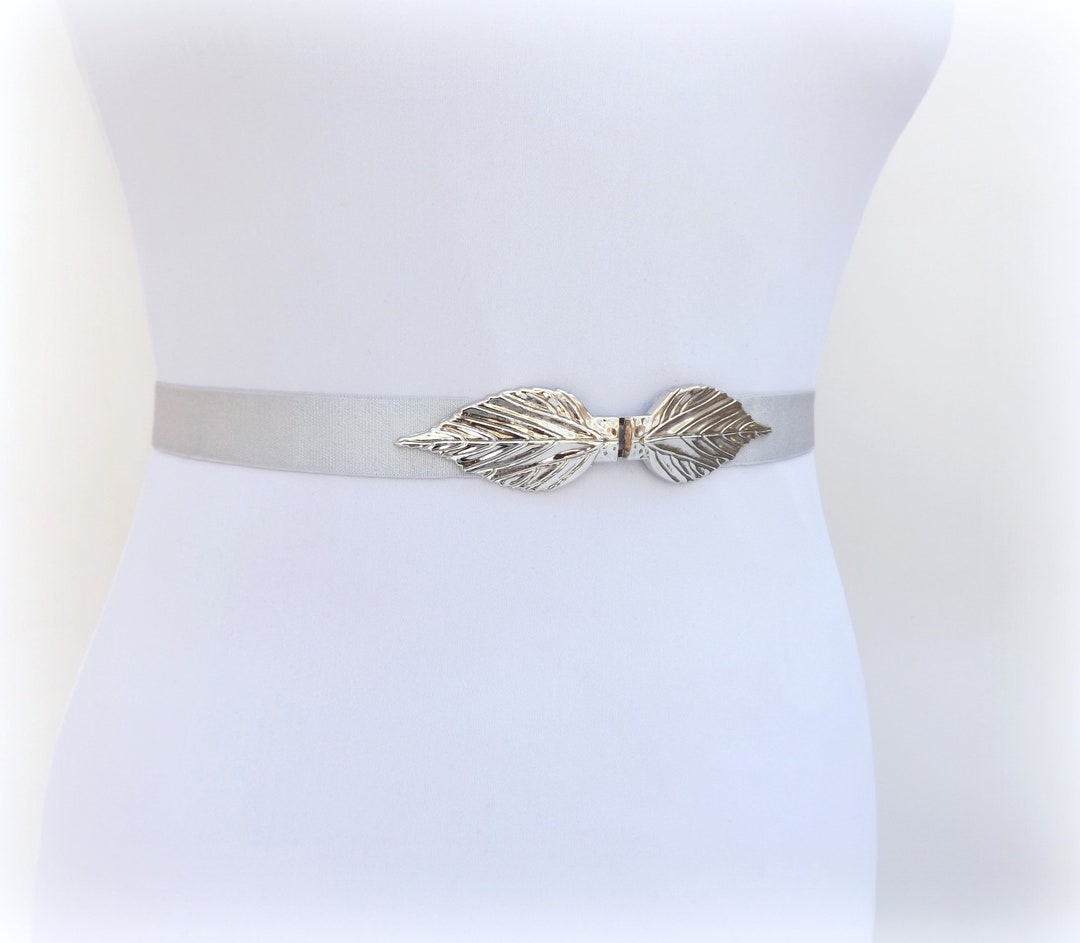 Women's Silver Elastic Waist Belt With Silver Leaf Clasp - Etsy
