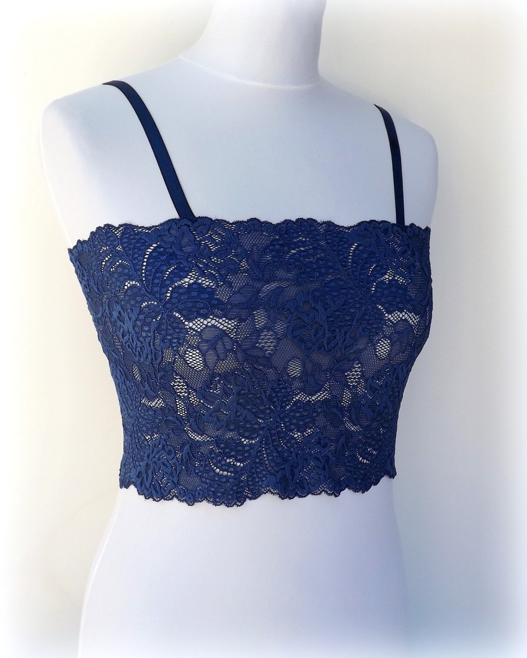Navy Blue See Through Elastic Lace Bralette With Adjustable Straps - Etsy