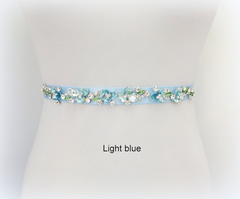 Light Blue Bridal Elastic Sparkly Floral Wedding Dress Belt - Etsy