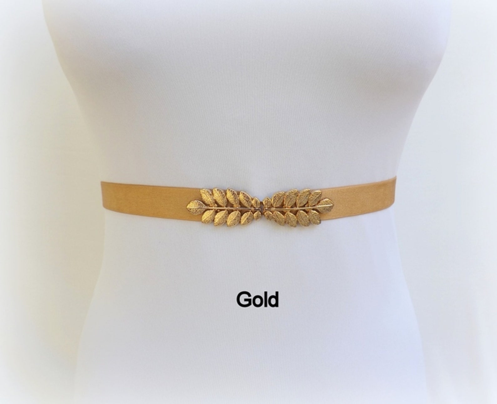 Mint Green Elastic Waist Belt Gold Leaf Dress Belt - Etsy