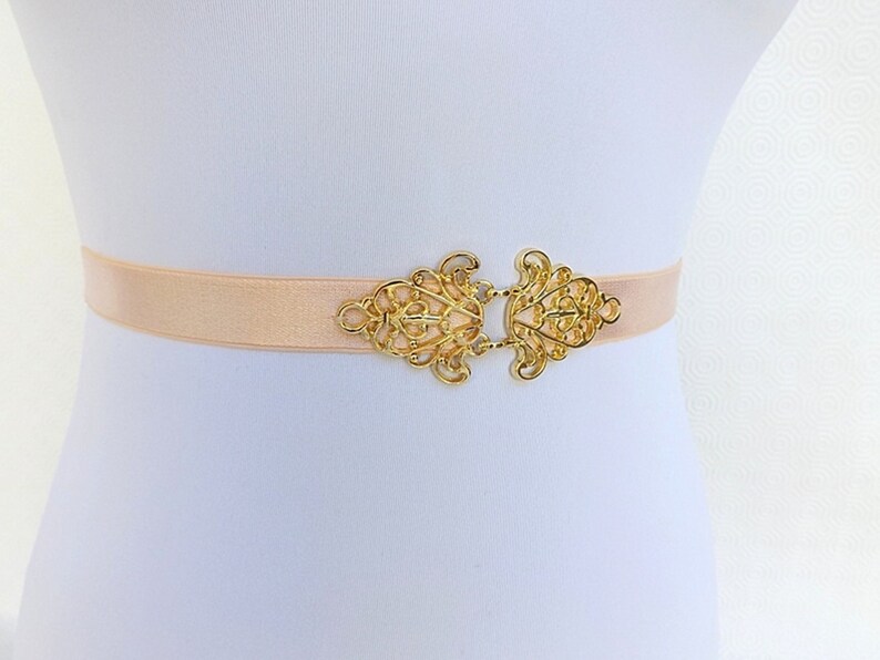 Light Peach Elastic Waist Belt With Gold Filigree Clasp - Etsy