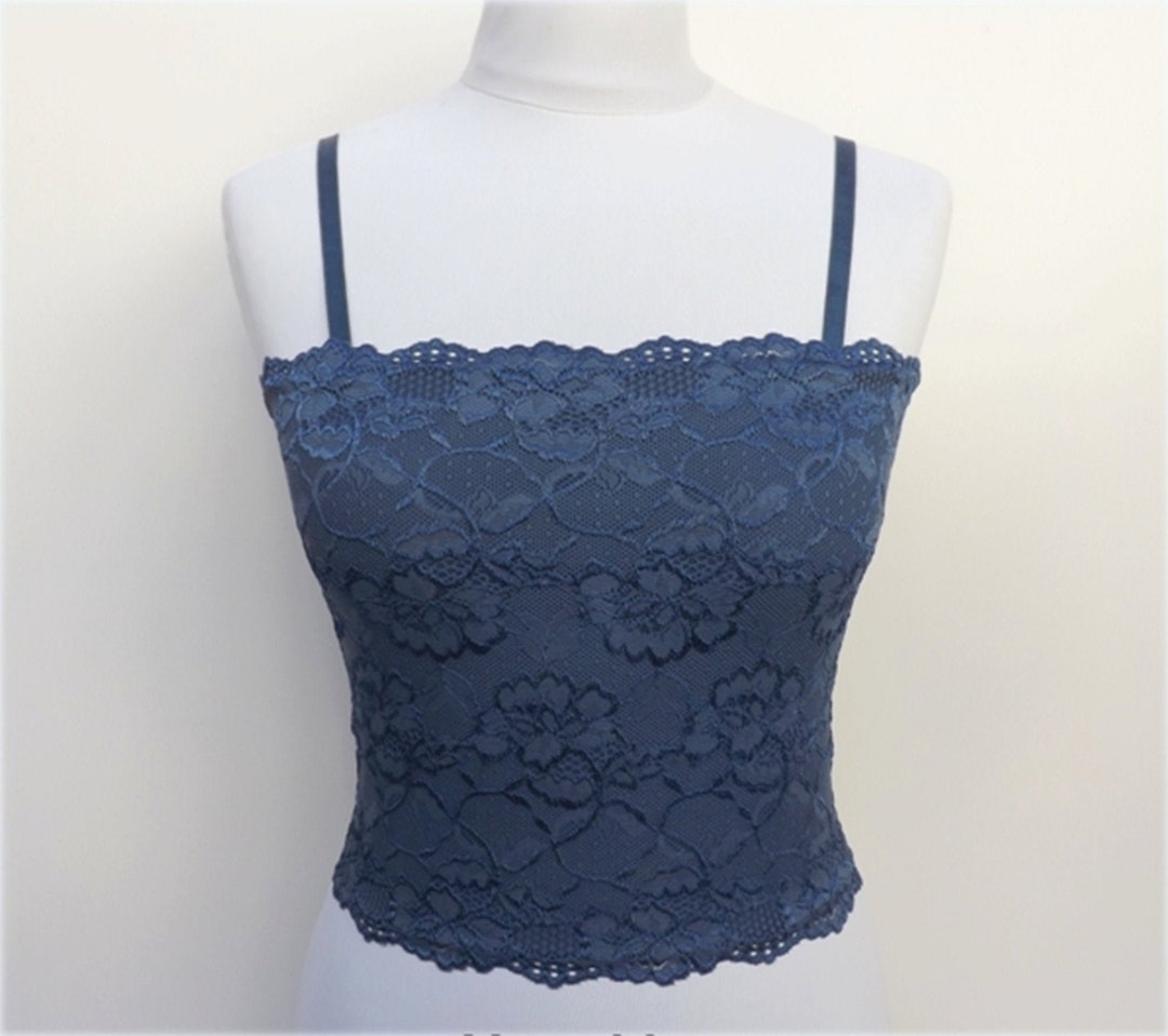 Navy Blue Lined Elastic Lace Tank Top Camisole - Etsy
