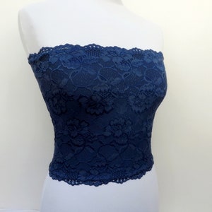 Navy Blue Lined Elastic Lace Tube Top Strapless - Etsy