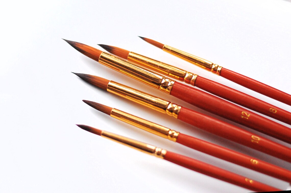 Set of 6 Pointy Paint Brushes - Sizes 2, 4, 6, 8, 10, 12 - Watercolor ...