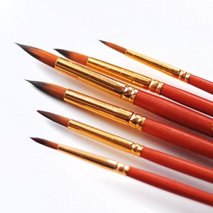 Set of 6 Pointy Paint Brushes - Sizes 2, 4, 6, 8, 10, 12 - Watercolor ...