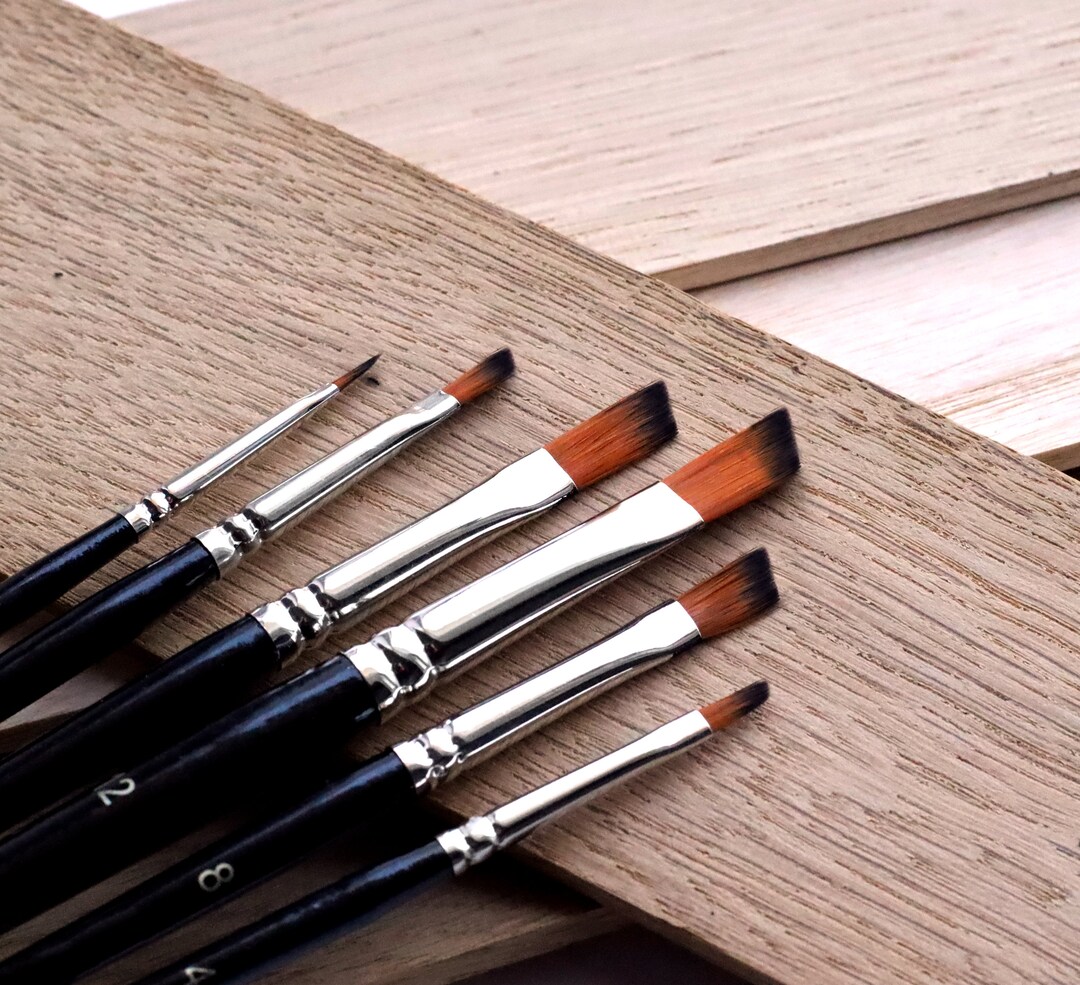 Set of 6 Slanted Paint Brushes - Sizes 2, 4, 6, 8, 10, 12 - Watercolor ...