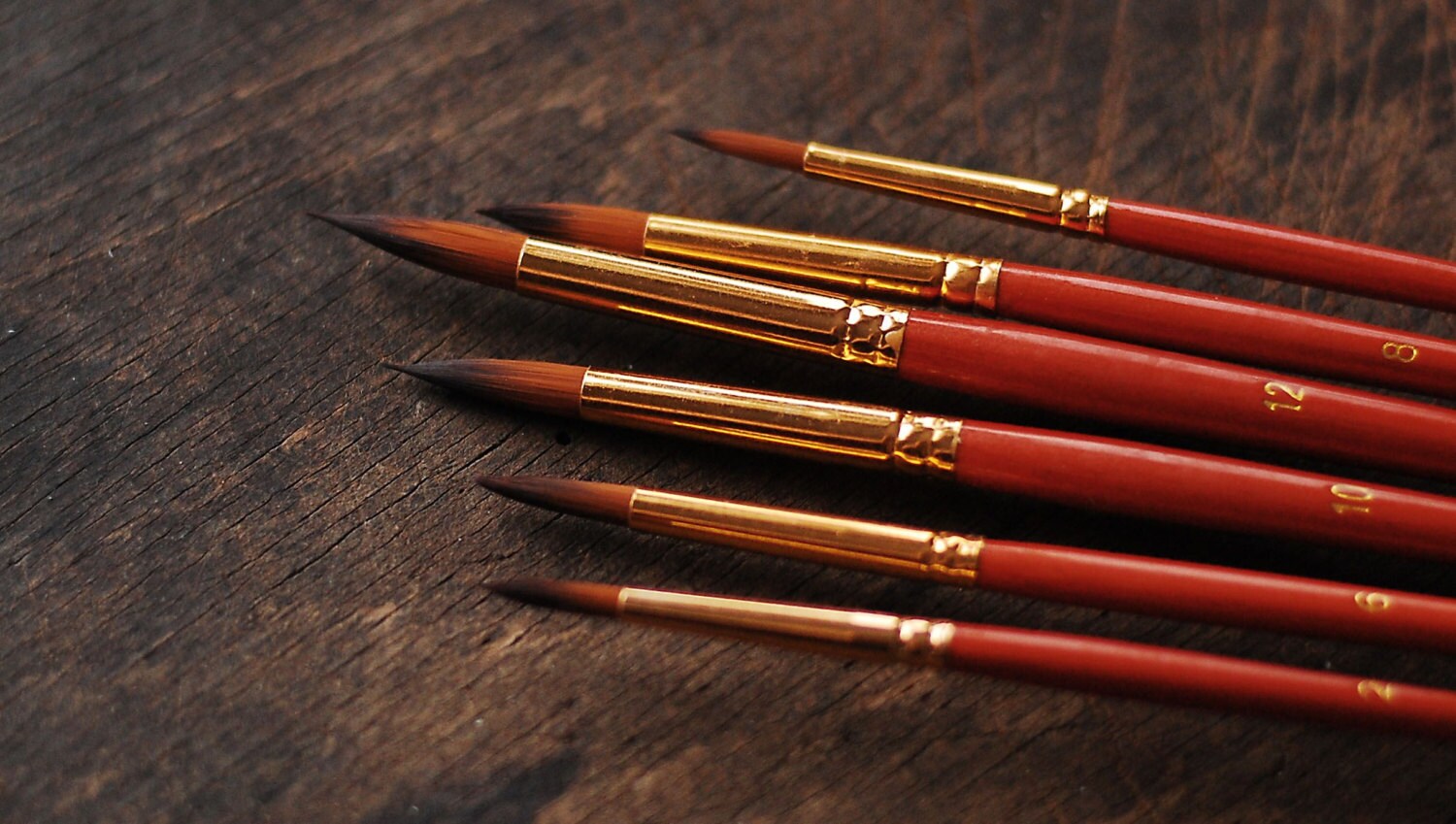 Set of 6 Pointy Paint Brushes - Sizes 2, 4, 6, 8, 10, 12 - Watercolor ...