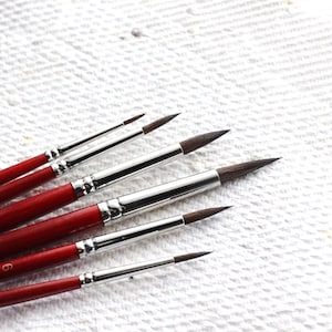 Set of 6 Pointy Paint Brushes - Sizes 2, 4, 6, 8, 10, 12 - Watercolor ...