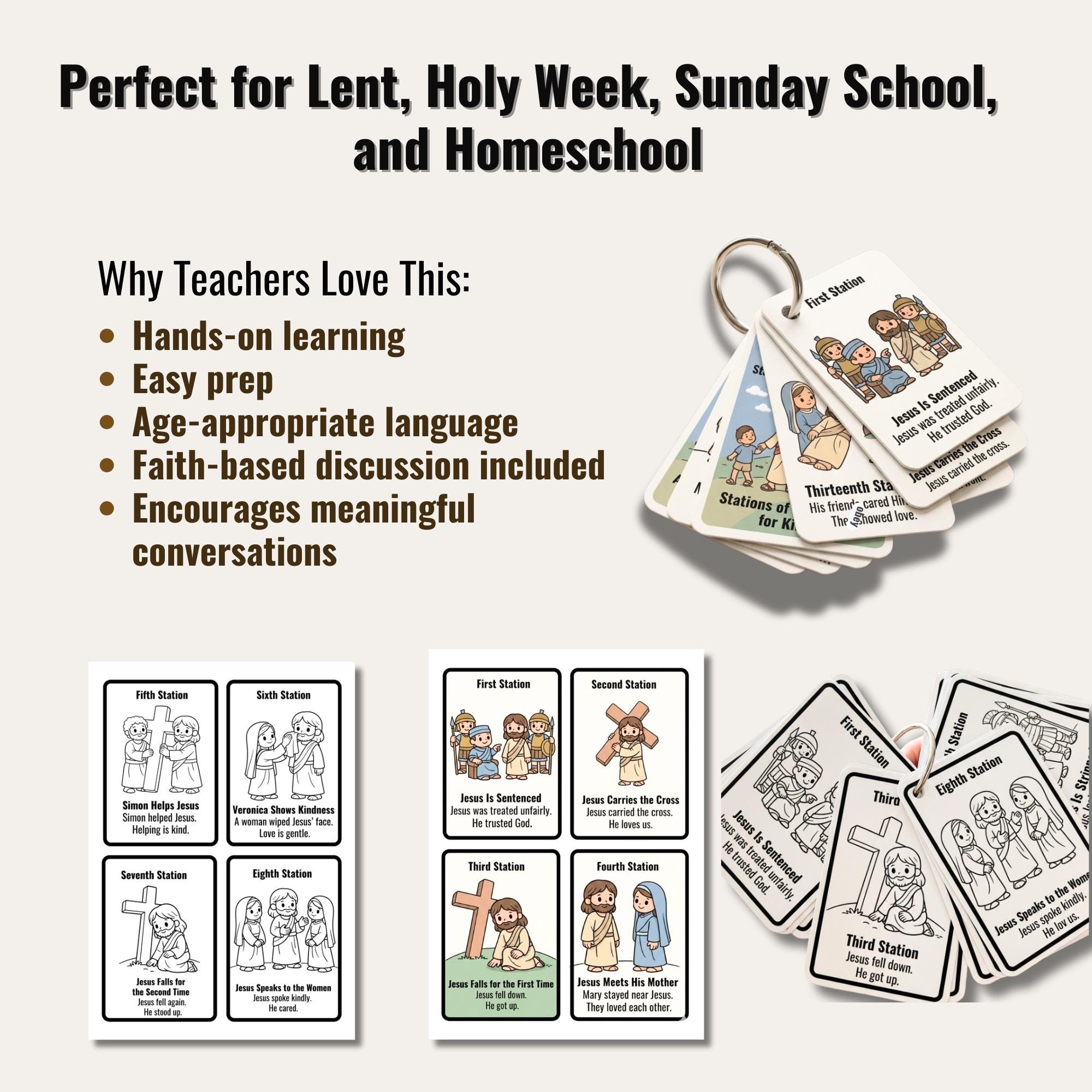 Stations of the Cross Flashcards for Kids | Holy Week Easter Craft ...