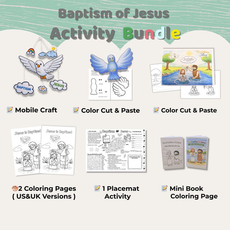 Baptism of Jesus Activity Bundle for Kids | Christian Crafts, Coloring ...