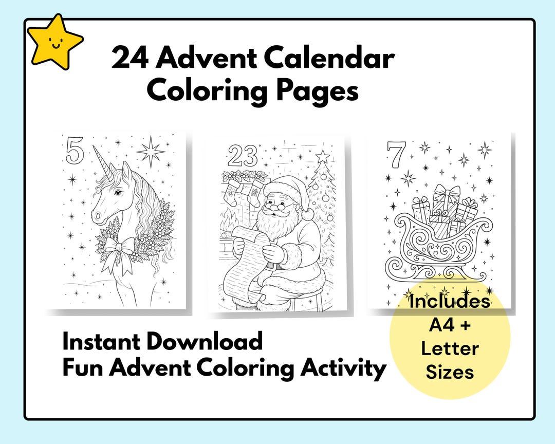 Printable Advent Calendar Coloring Pages | 24 Christmas Activity Sheets ...