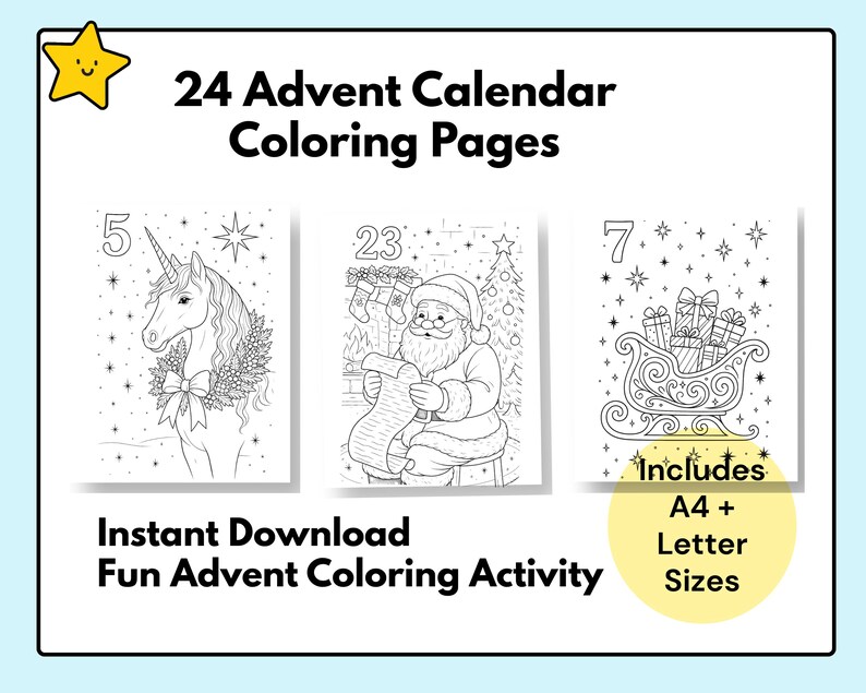 Printable Advent Calendar Coloring Pages | 24 Christmas Activity Sheets ...