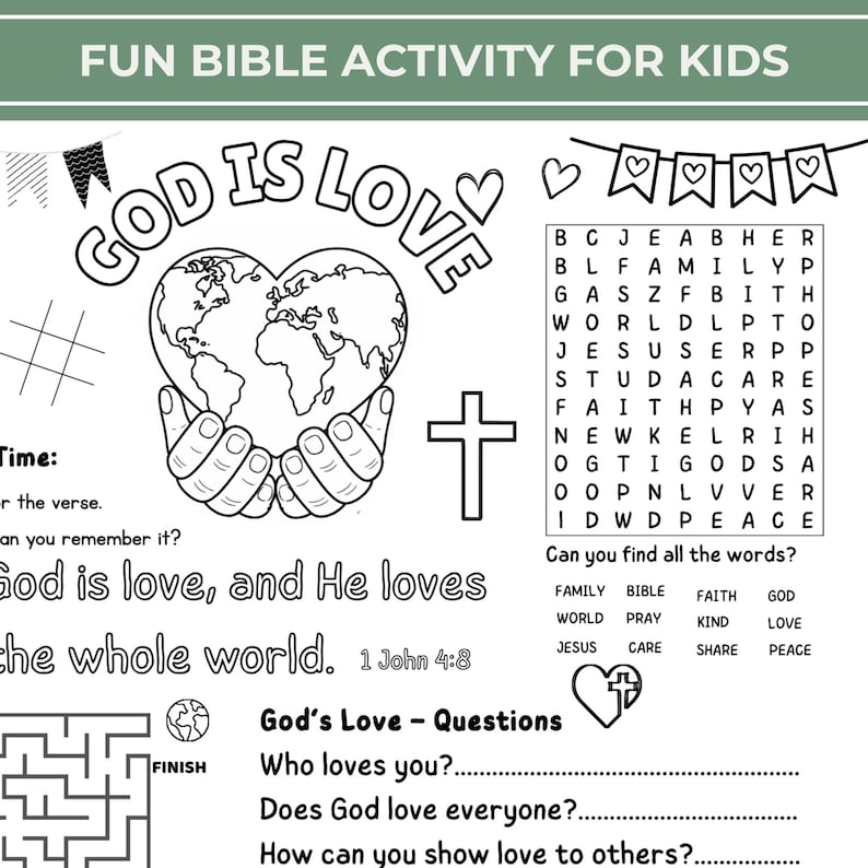 God is Love Bible Activity for Kids Printable Christian Worksheet ...