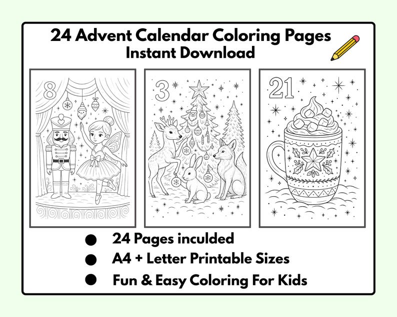Printable Advent Calendar Coloring Pages | 24 Christmas Activity Sheets ...