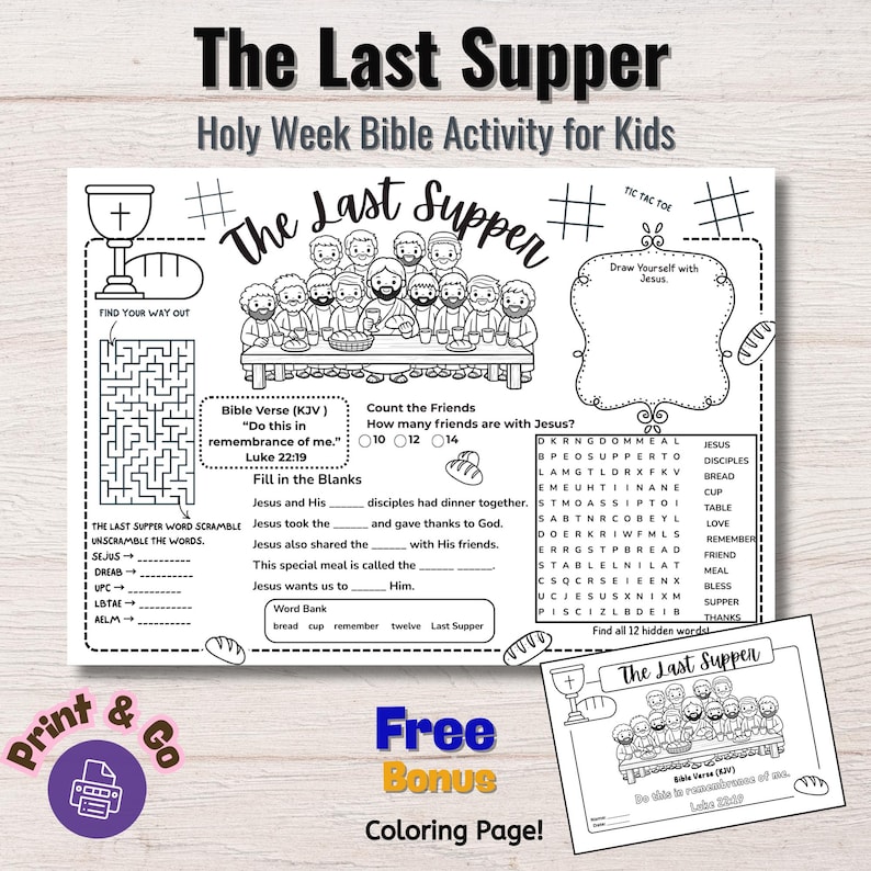The Last Supper Placemat Printable | Bible Activity Sunday School ...