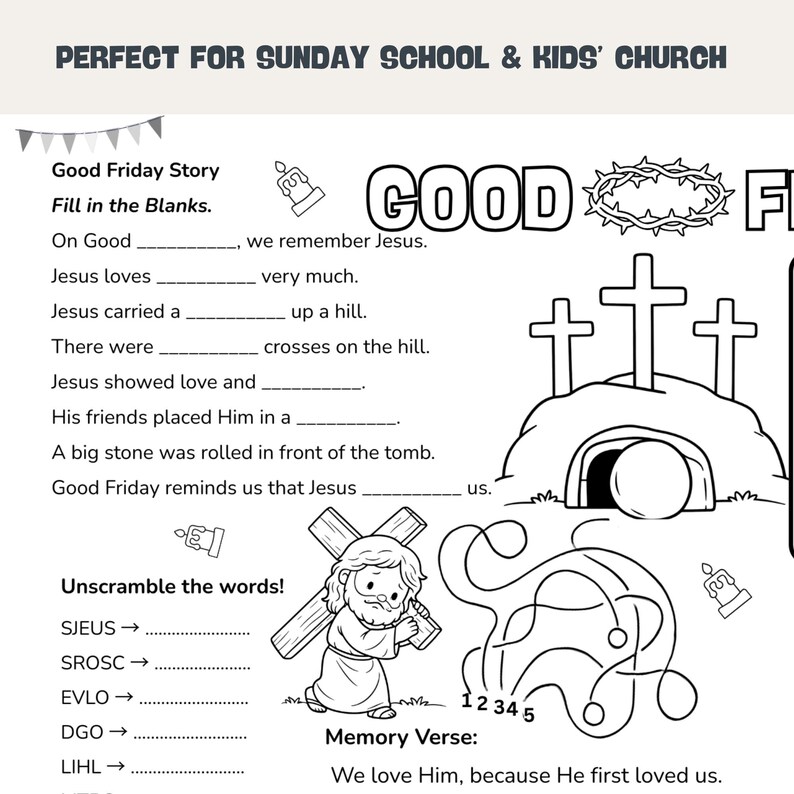 Good Friday Placemat for Kids | Bible Activity Placemat | Sunday School ...